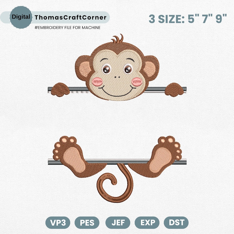 Monkey Split Embroidery Design, Monkey Name Frame Embroidery Design, Student Name Tag School ...