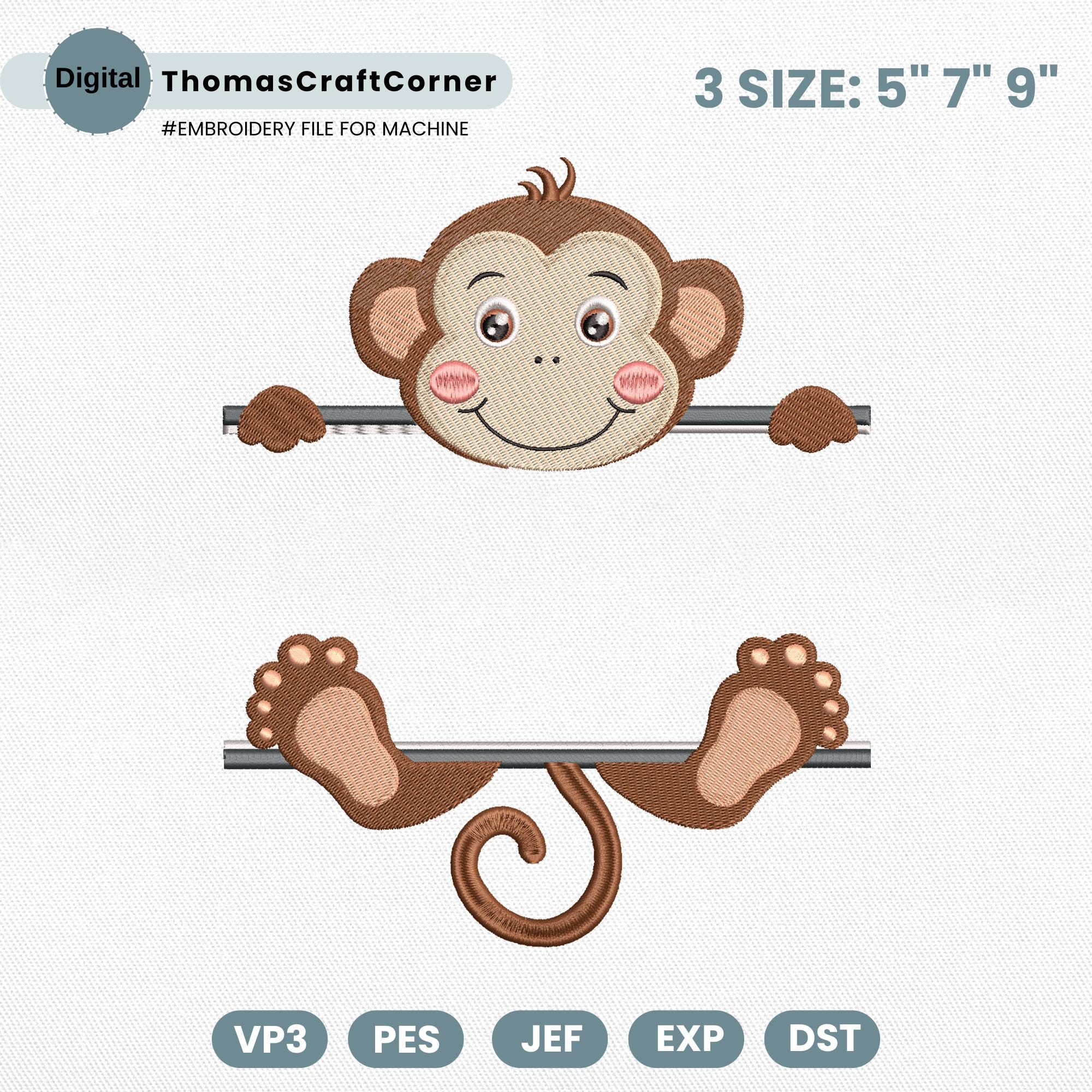 Monkey Split Embroidery Design, Monkey Name Frame Embroidery Design ...
