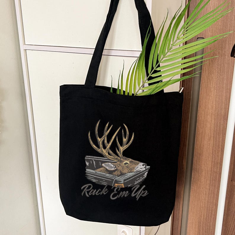 Deer Hunting Embroidery Design, Rack Em up Embroidery File, Vintage ...