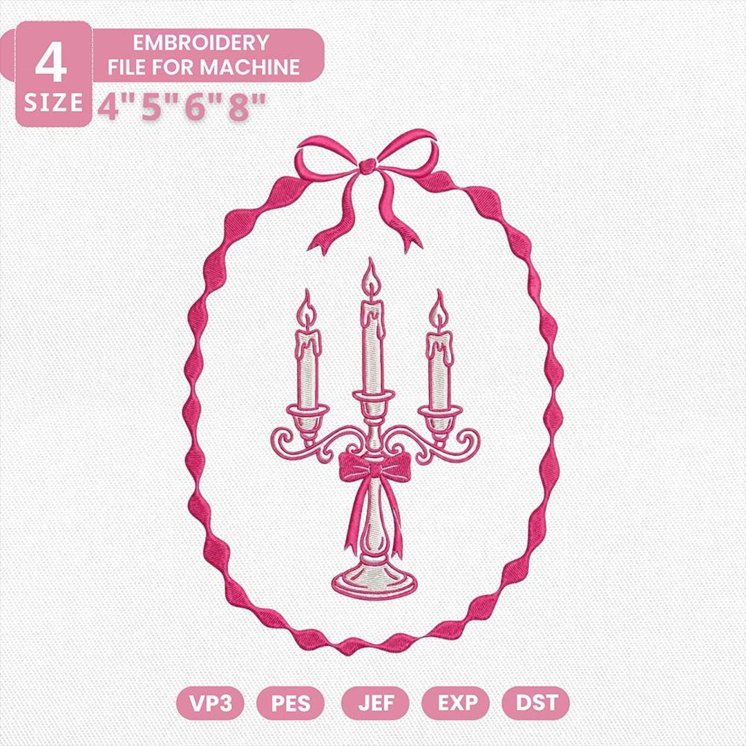 Valentine Candle Embroidery File, Coquette Bow Love Candle Embroidery ...
