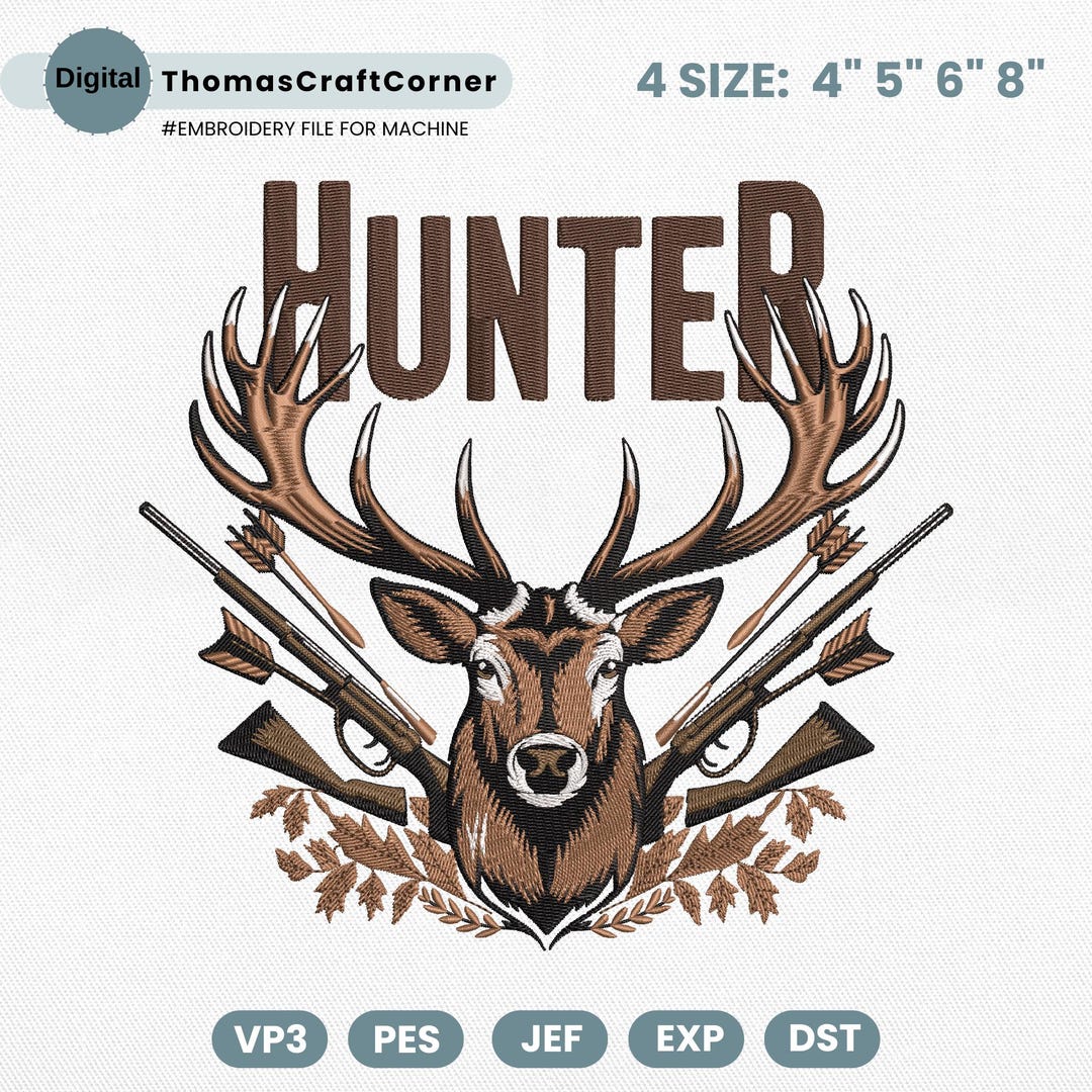 Deer Hunting Embroidery Design, Wild Buck Hunter Embroidery File ...