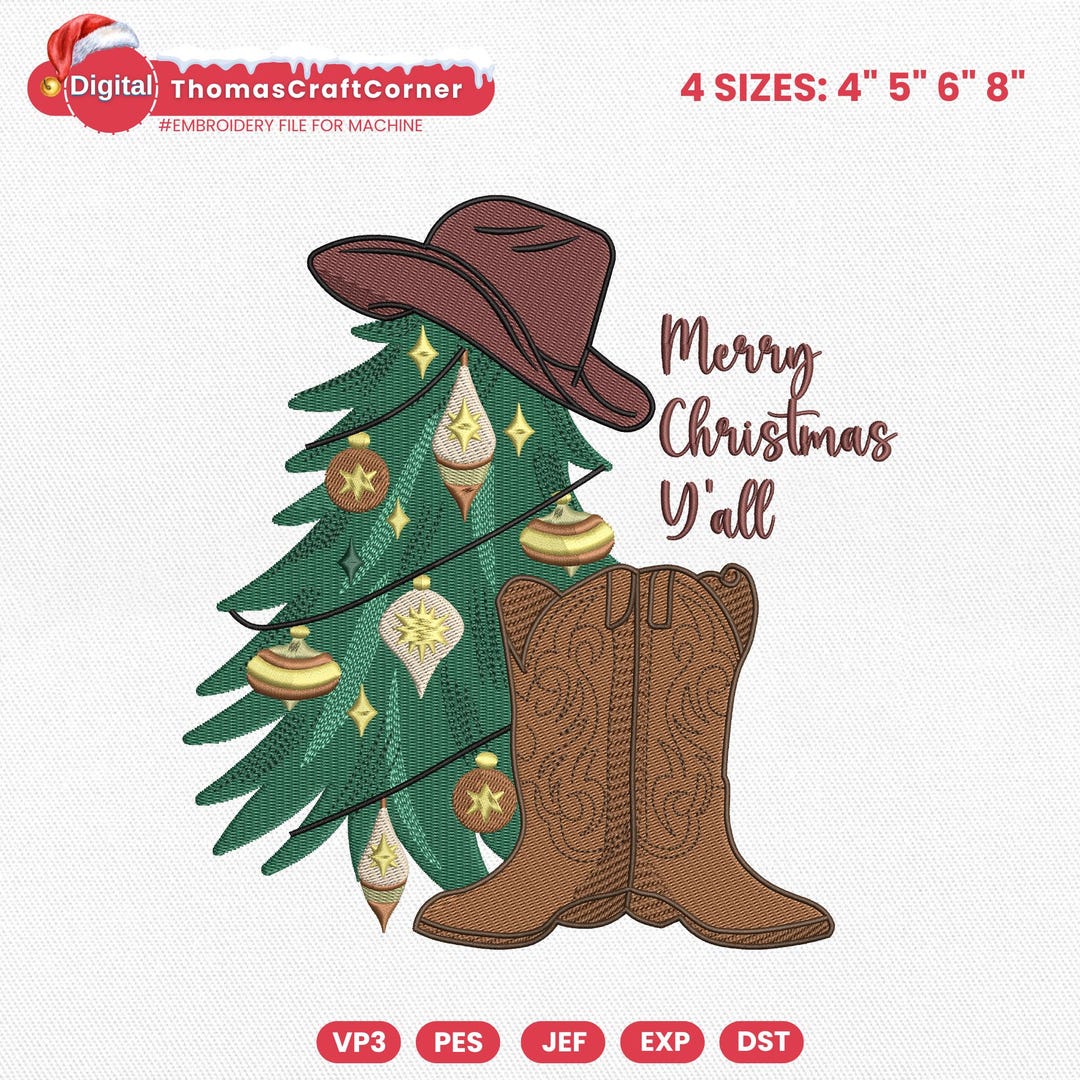 Howdy Christmas Tree Embroidery Design, Western Christmas Embroidery ...