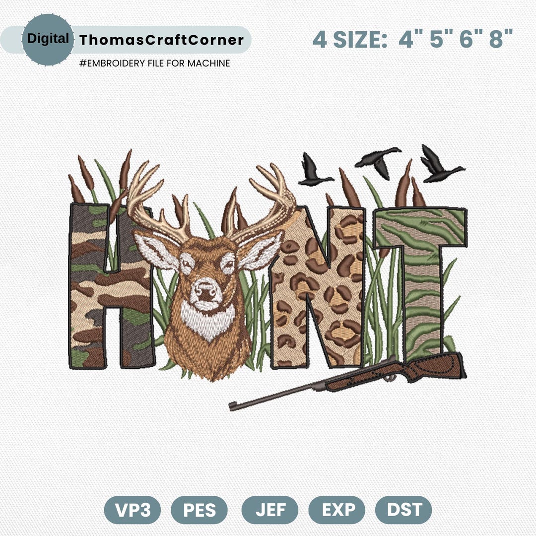 Deer Hunting Embroidery Design, Camouflage Wild Buck Embroidery File ...