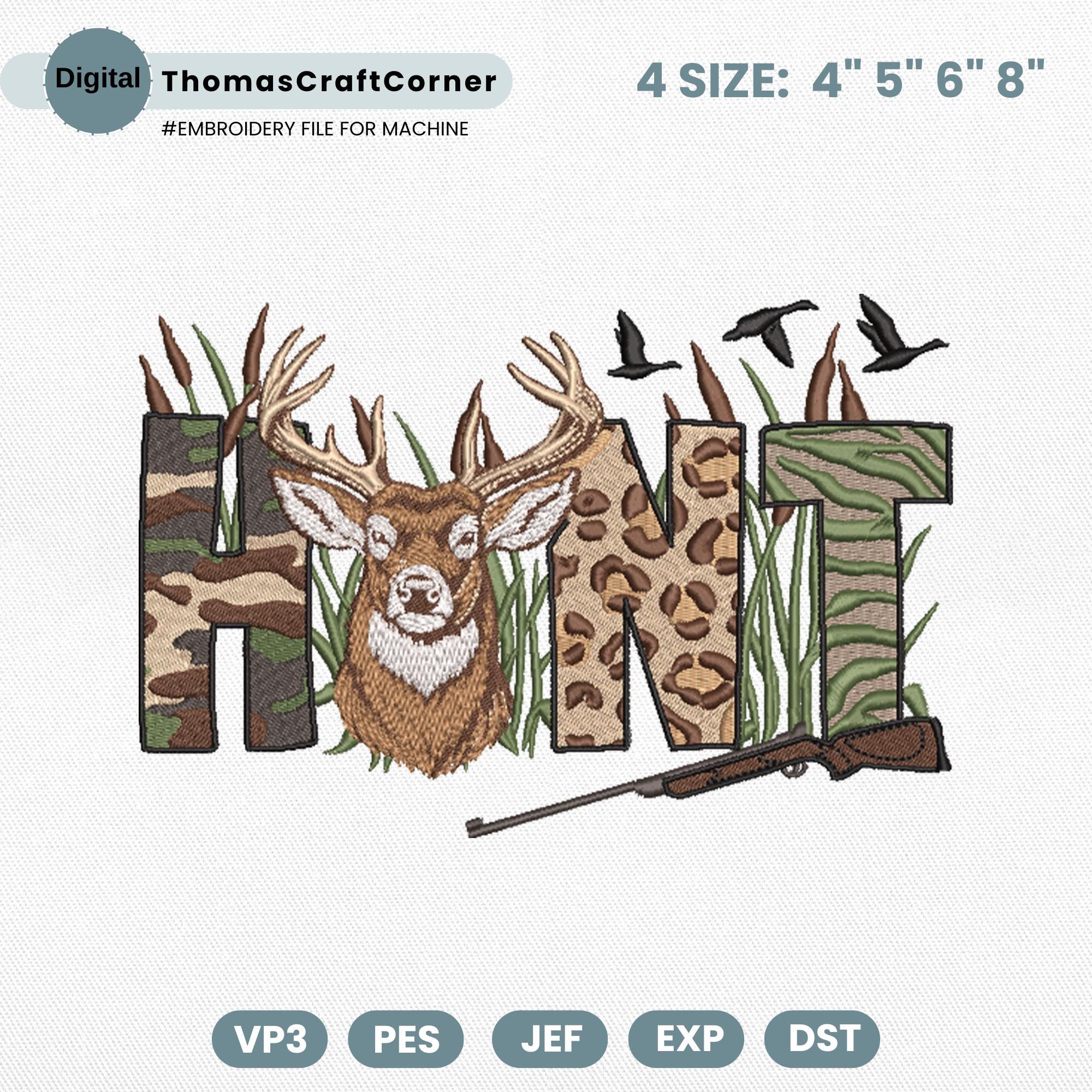 Deer Hunting Embroidery Design, Camouflage Wild Buck Embroidery File ...