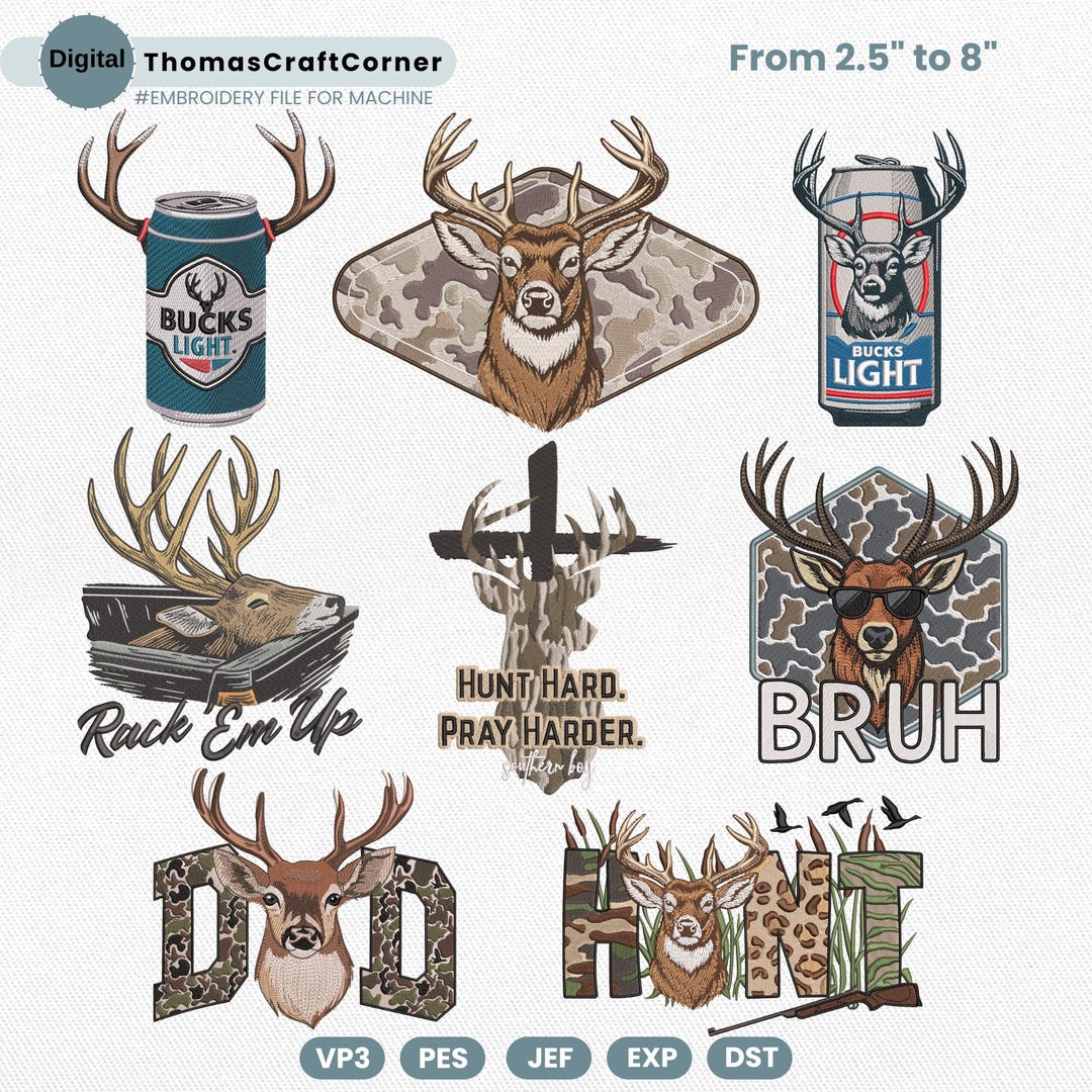 Deer Camo Hunting Embroidery Bundle, Christian Embroidery File, Rustic ...