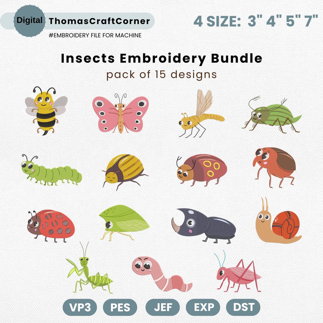 Cute Insects Bundle Embroidery Designs, Mini Insects Embroidery Bundle ...