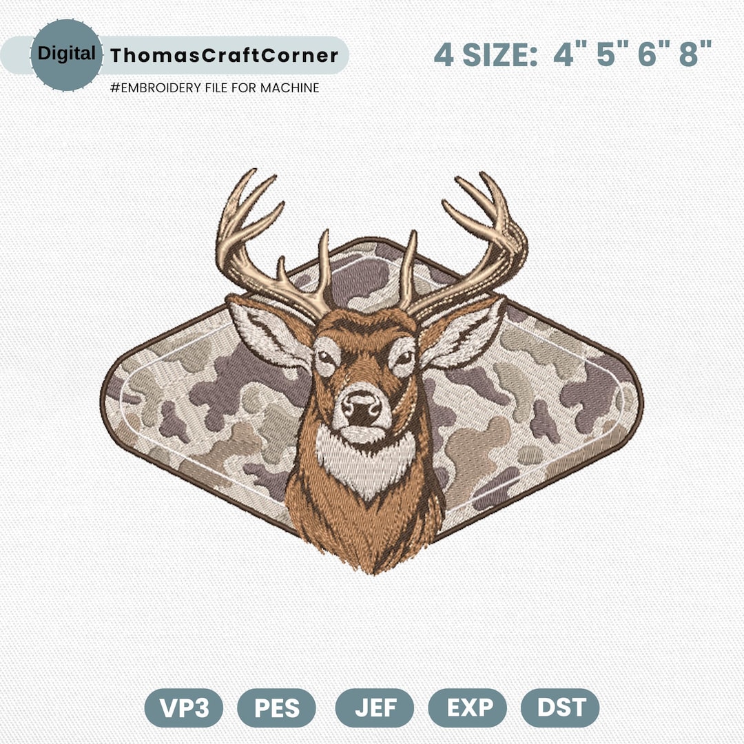Deer Camo Hunting Embroidery Design, Buck Hunting Embroidery File ...