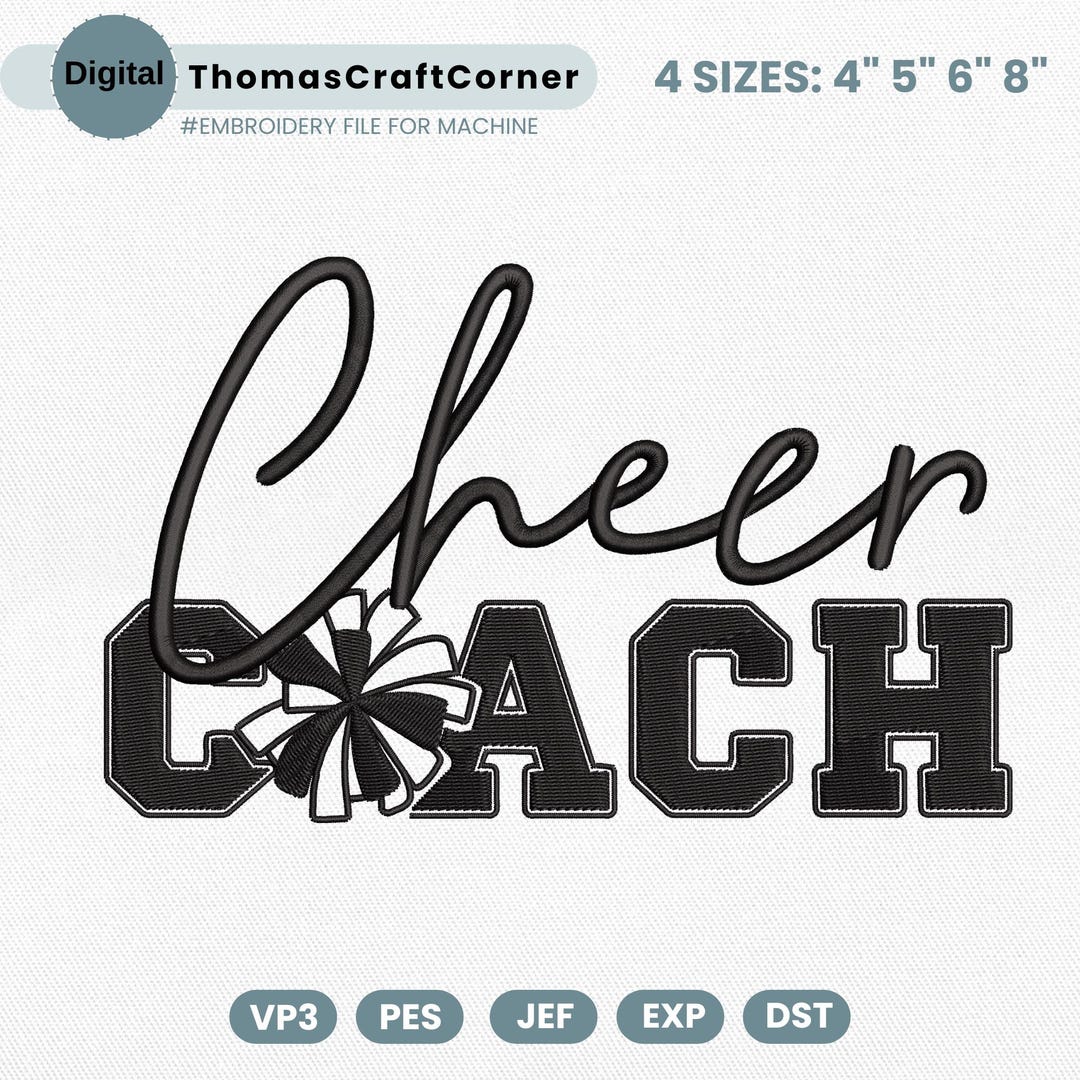 Cheer Coach Embroidery File, Cheer Pom Pom Embroidery File, Cheer Mama ...