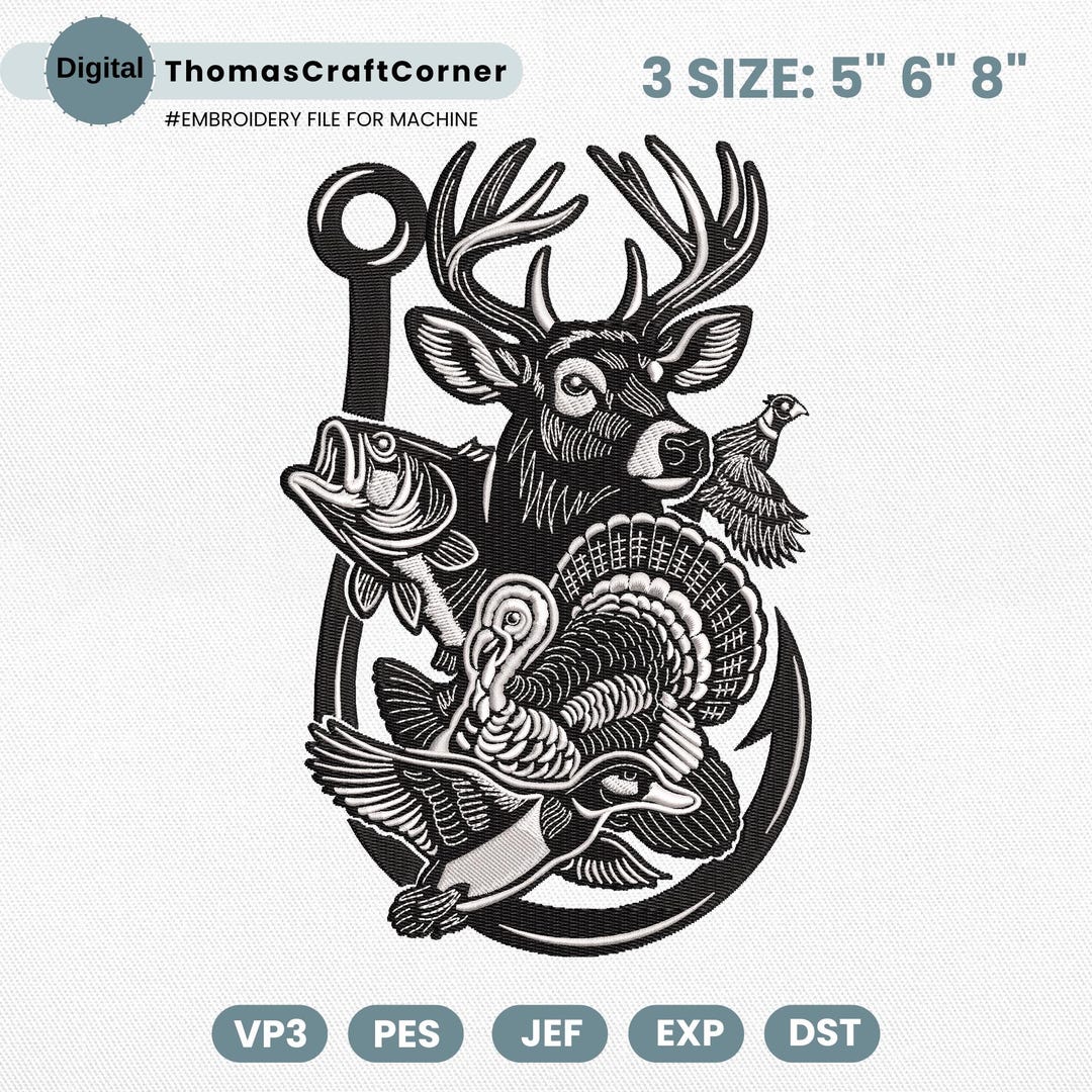 Hunting and Fishing Embroidery Design, Deer Hunting Embroidery File ...