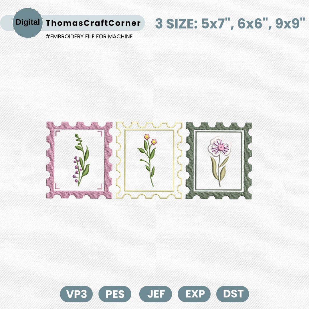 Floral Stamps Embroidery Design, Postage Stamp Embroidery Design ...