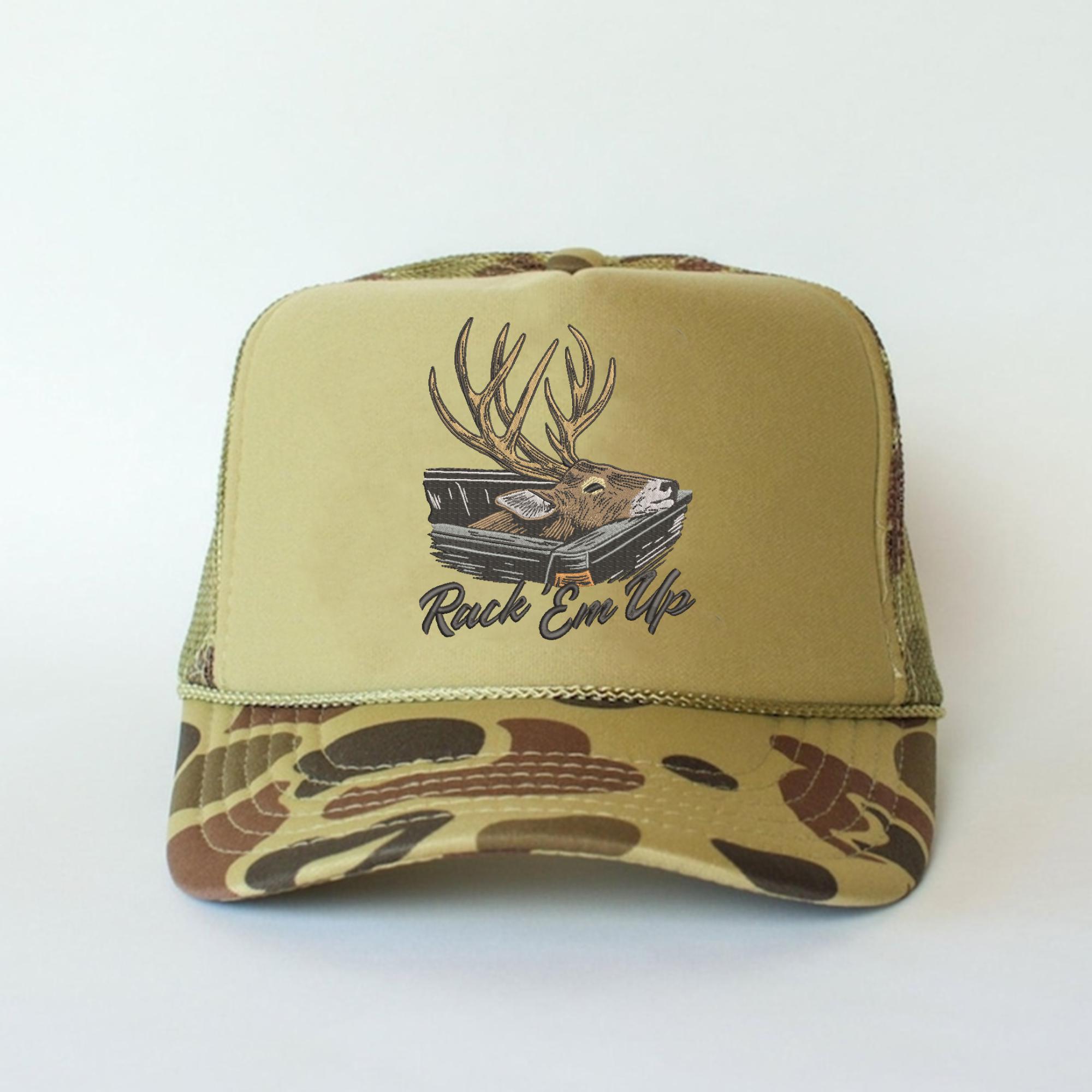 Deer Hunting Embroidery Design, Rack Em up Embroidery File, Vintage ...