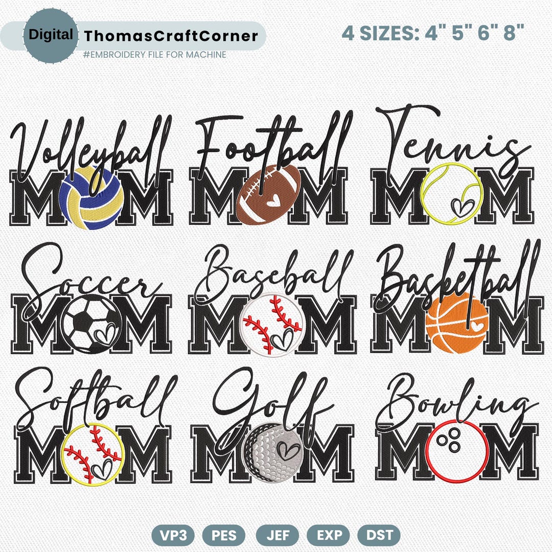 Sport Cheerleading Embroidery Bundle, Cheer Mom Embroidery File, Retro ...