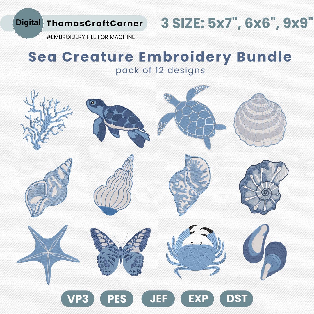 Trendy Sea Creature Machine Embroidery Bundle, Sea Animals Embroidery ...