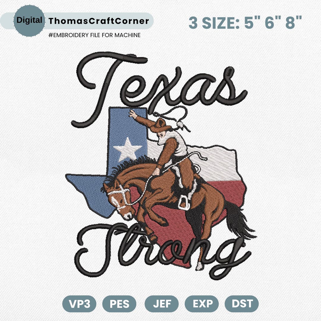 Texas Strong Embroidery Design, Western Cowboy Rodeo Embroidery File ...