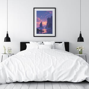 Portrait Vibrant Ocean Sunset Print, Beautiful Sea Reflection Art ...