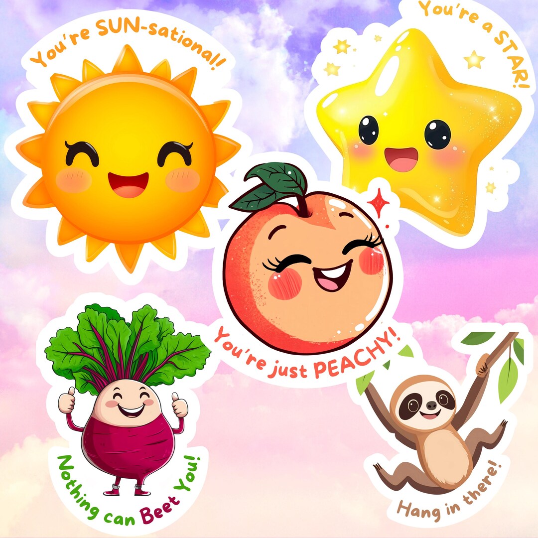 Positive Affirmation Stickers, Punny Kids Encouragement (PNG Download ...