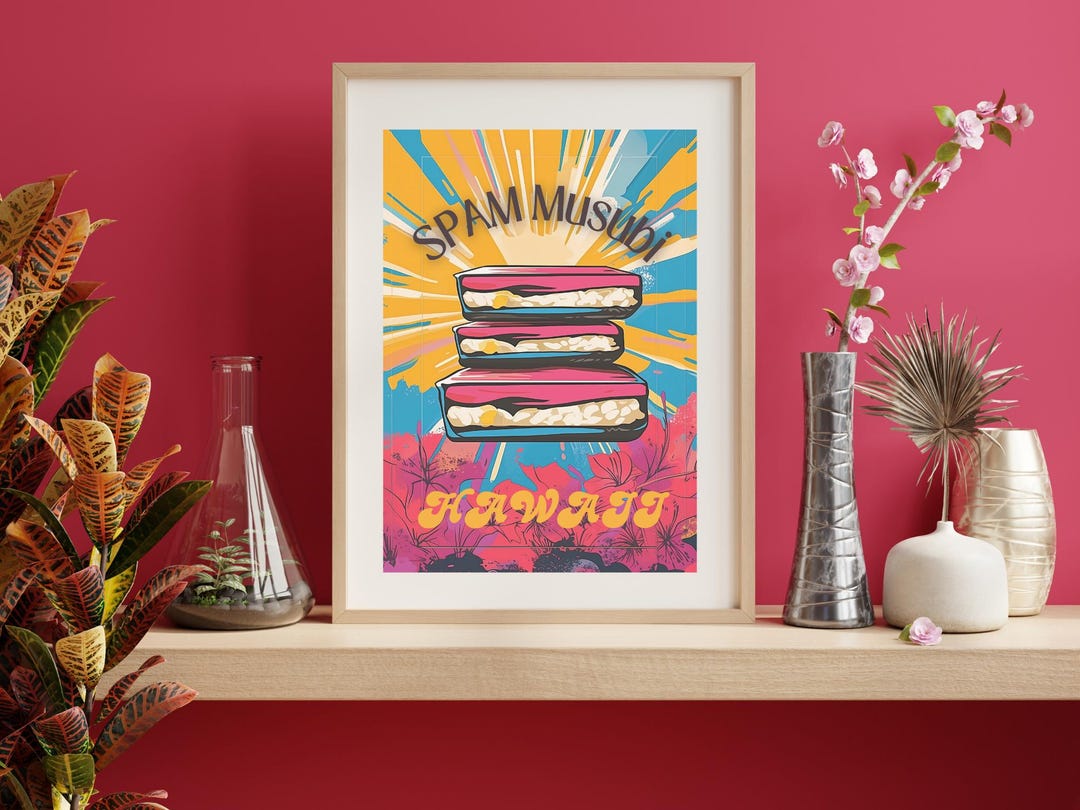 Hawaii Kitchen Decor, Eclectic Pop Art Print, Retro Spam Musubi Poster ...