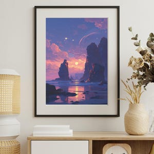 Portrait Vibrant Ocean Sunset Print, Beautiful Sea Reflection Art ...