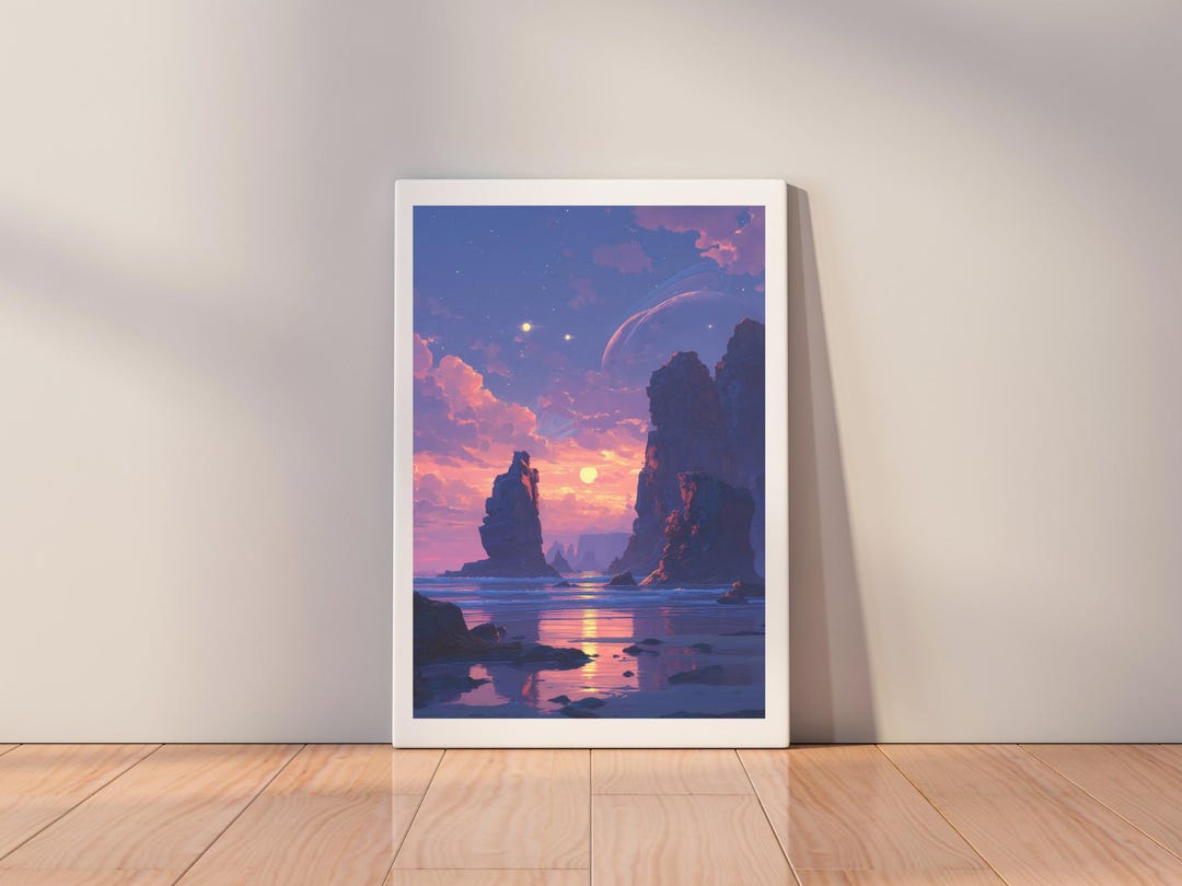 Portrait Vibrant Ocean Sunset Print, Beautiful Sea Reflection Art ...
