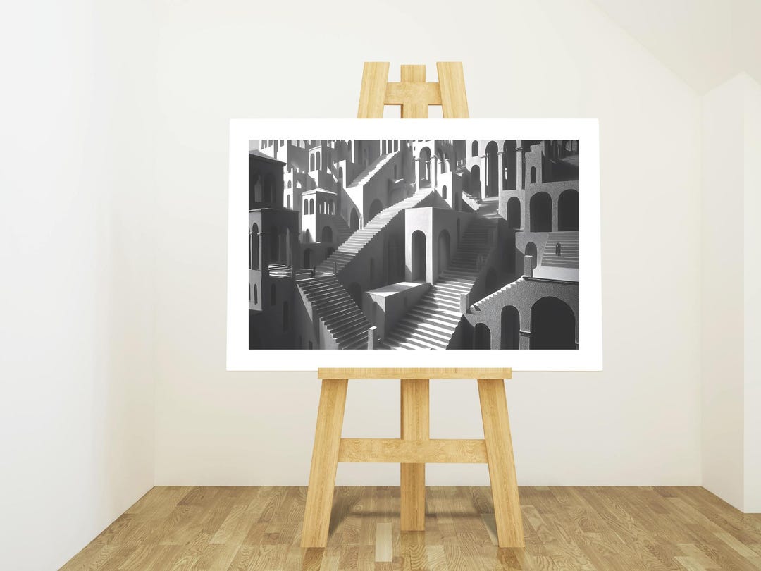 Escher Labyrinth Print, Surreal Staircase Art, Paradox Decor (digital ...