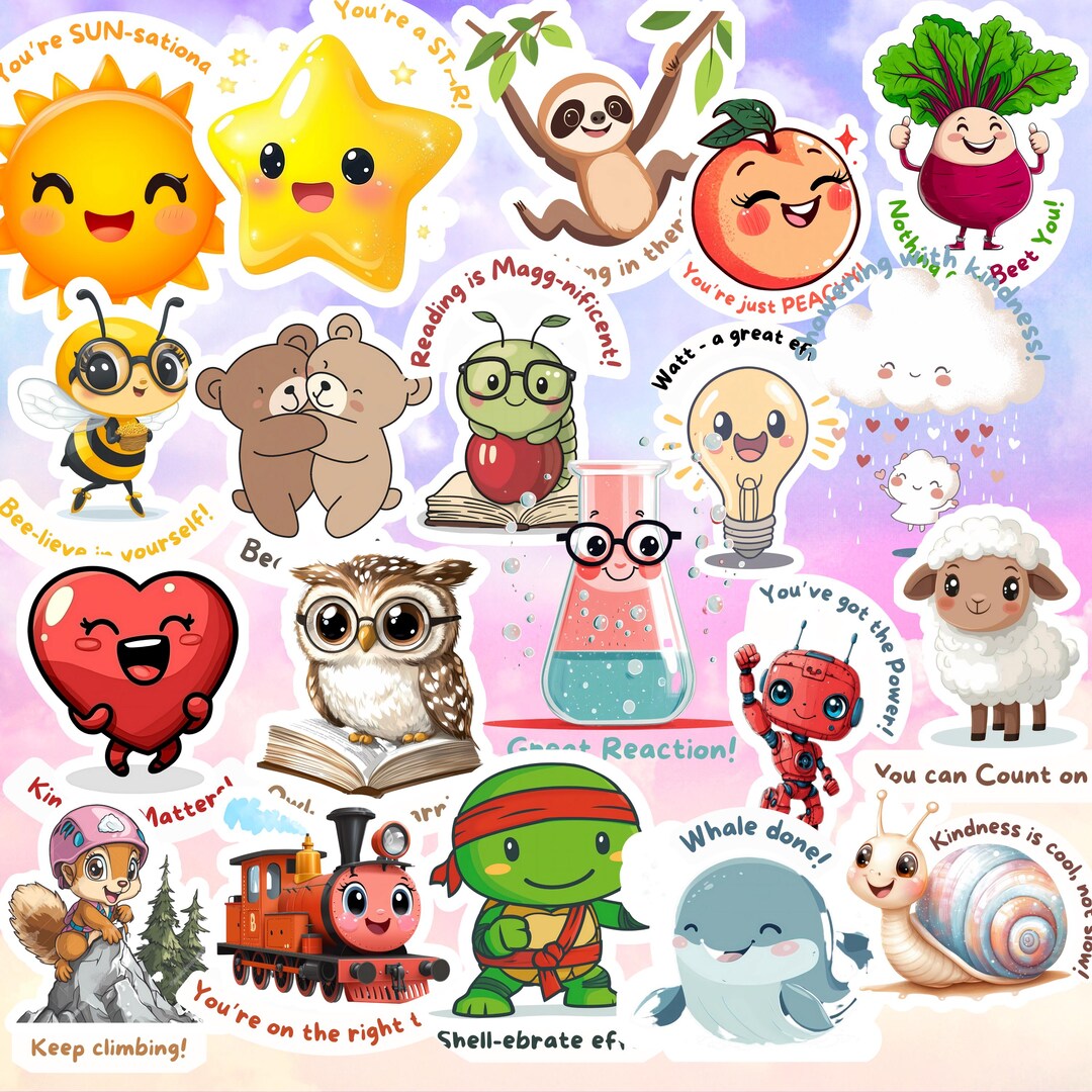 Cute Punny Stickers, Kids Encouragement, Teacher Rewards, Printable ...