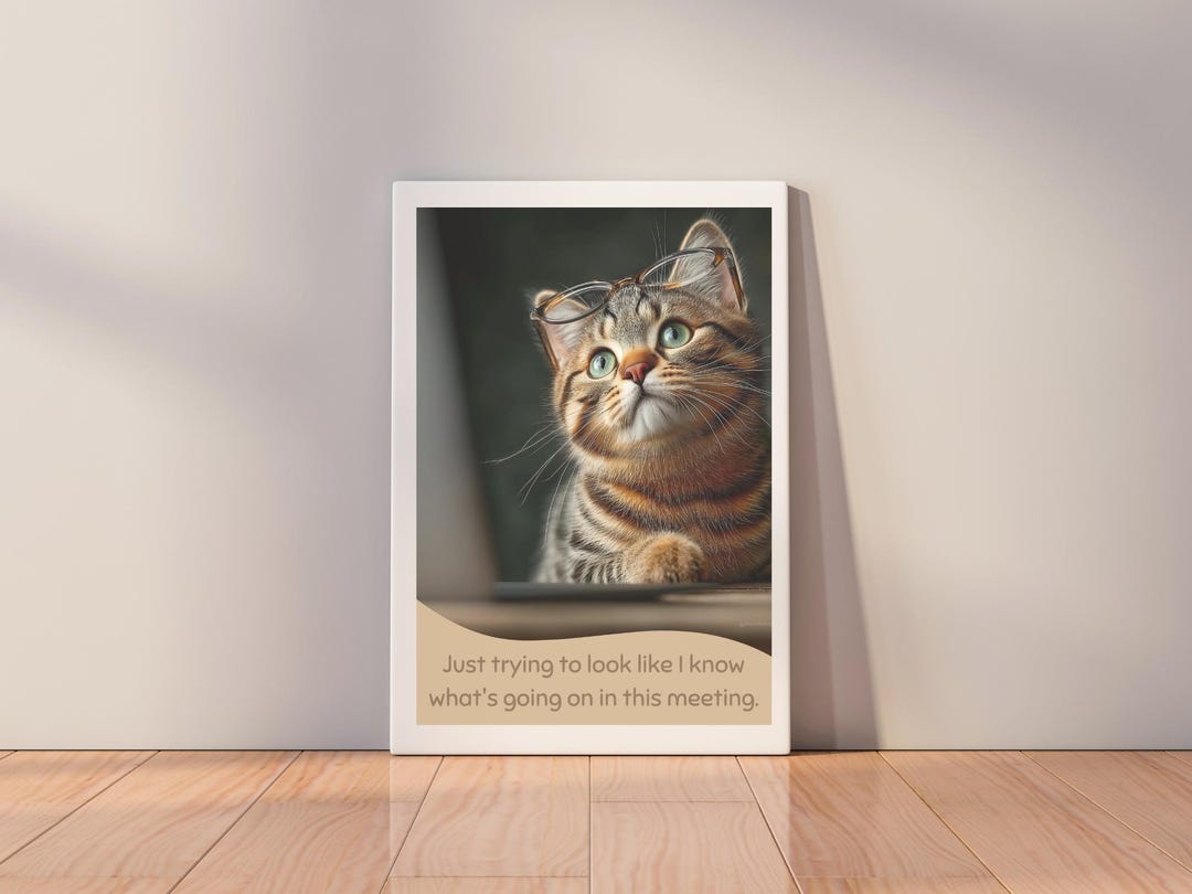 Funny Meeting Cat Art, Clueless Office Humor Illustration, Coworker WFH ...