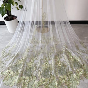 Fresh Green Lace Flower Bridal Veil, Unique Embroidered Wedding Veil ...