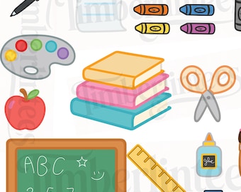 School Clipart Set, School Supplies Clipart Set, PNG Files, Crayons ...