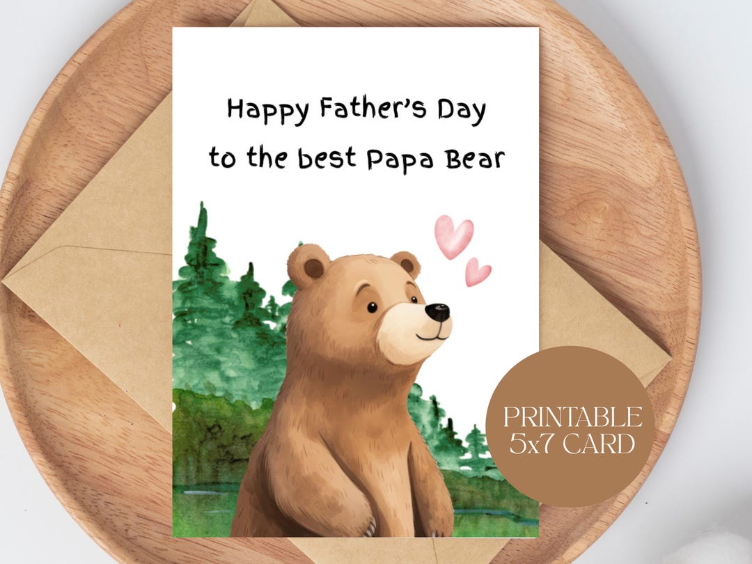Papa Bear Father's Day Card: Watercolor Art (digital Download, 5x7) - Etsy