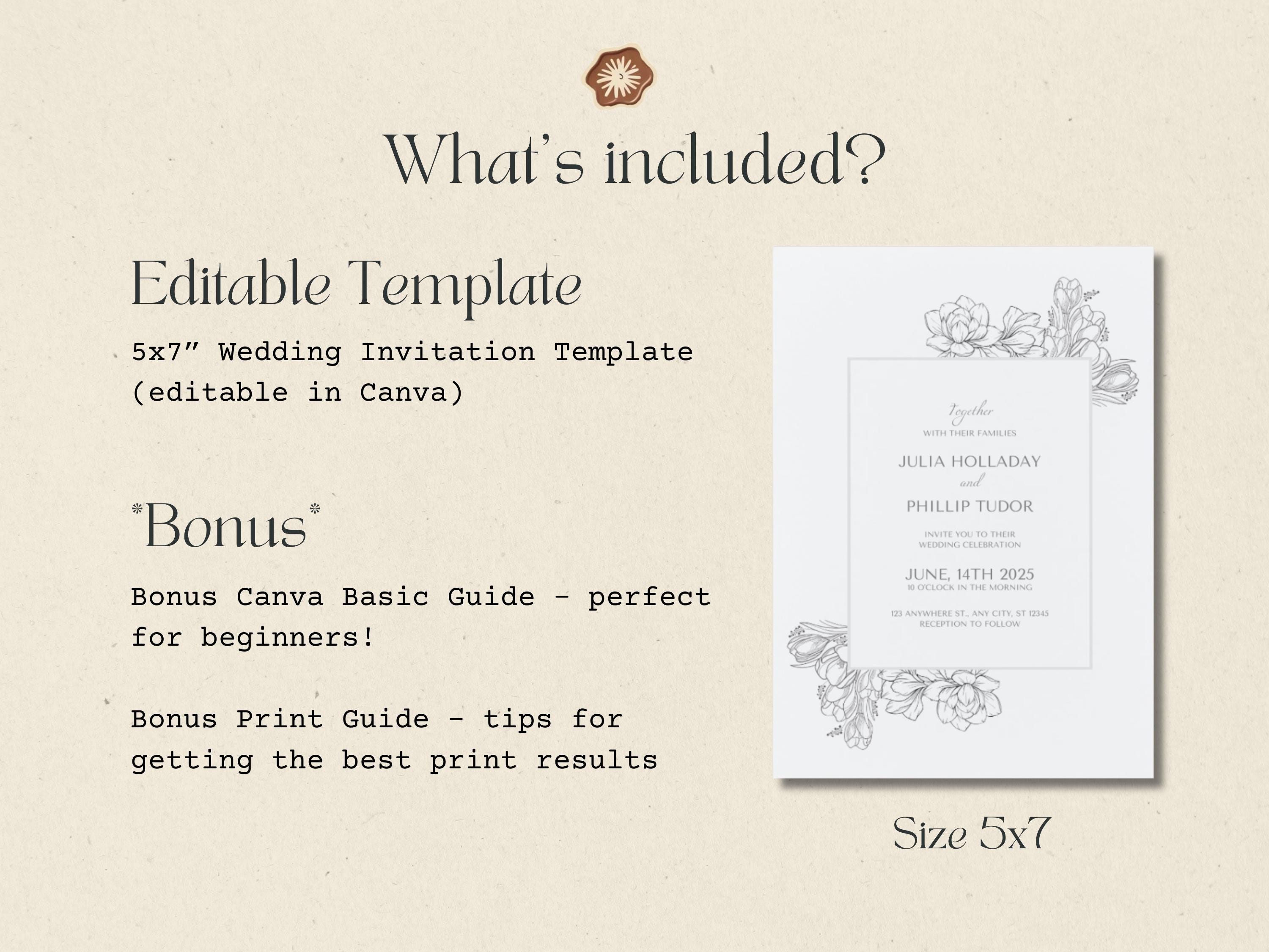 Fine Line Floral Wedding Invitation, Minimalist Black & White Floral ...