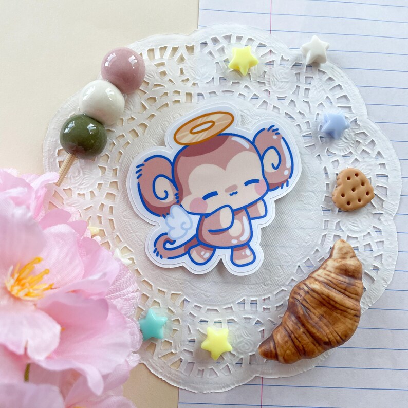 Cute Angel Monkey Cherub Sticker | Matte Waterproof Vinyl Sticker ...