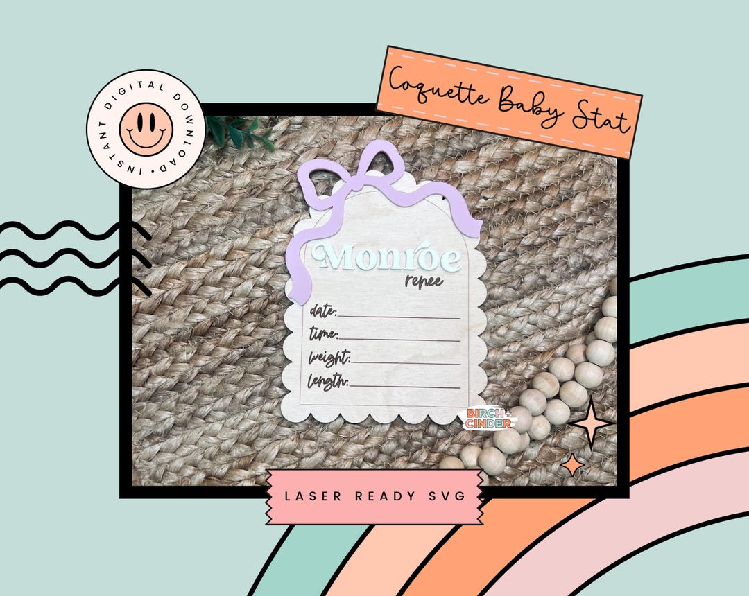 Coquette Baby Birth Stat Sign SVG - Etsy