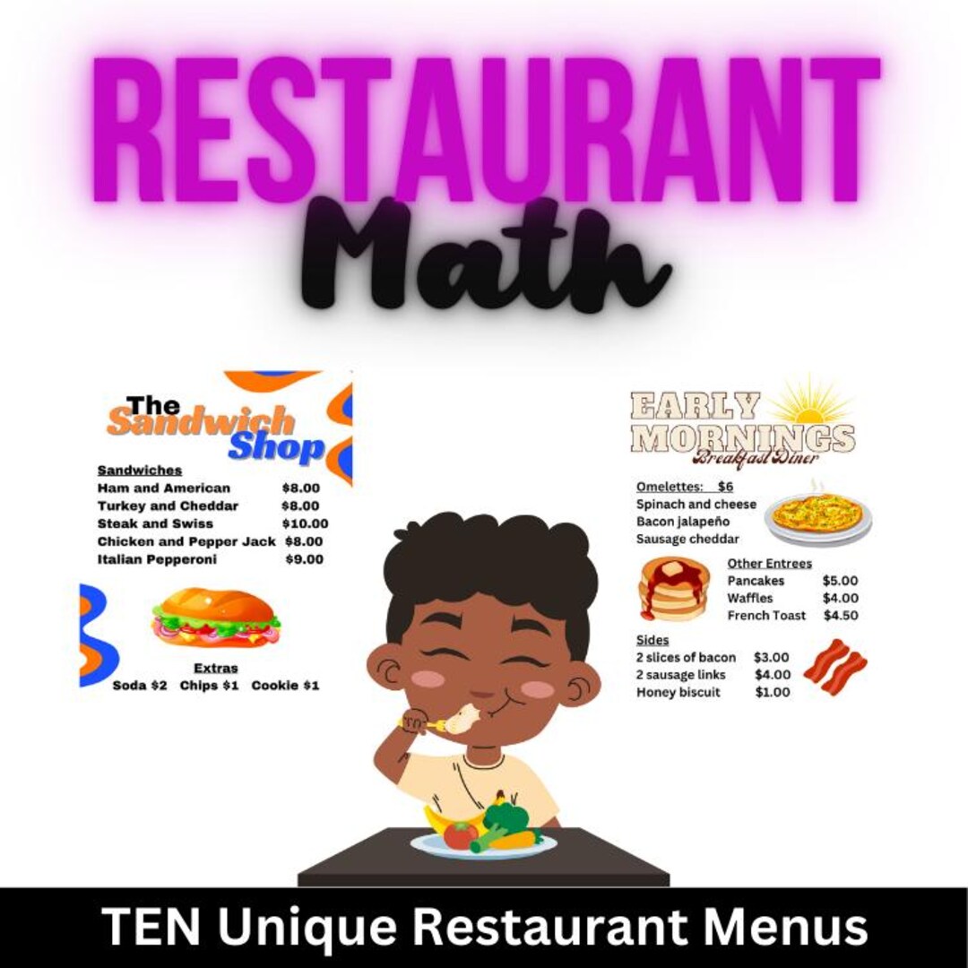 Printable Pretend Restaurant Menus for Math Practice –real-world Money ...