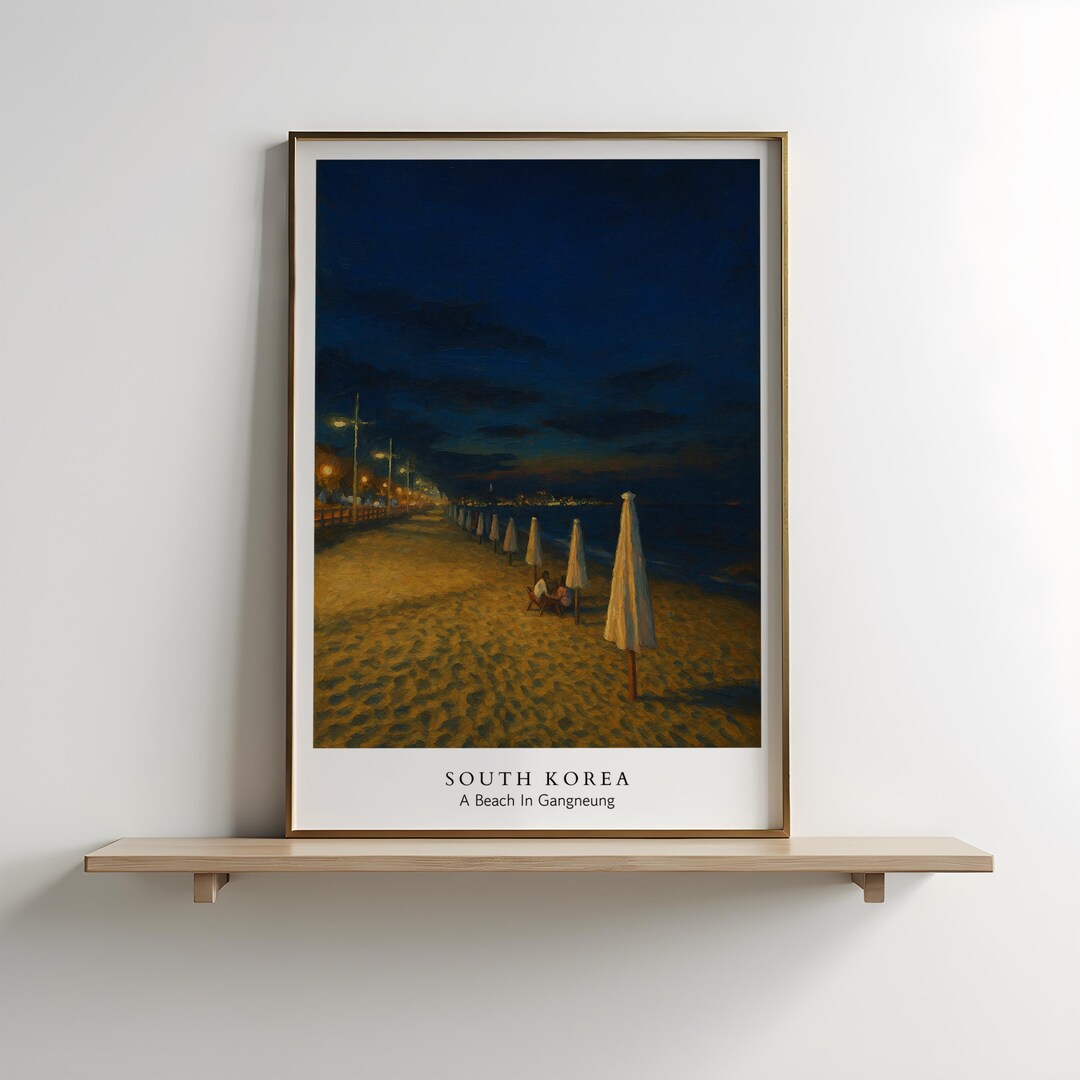 Beach Night View Poster Coastal Wall Art Korean Gift Seaside Oil ...