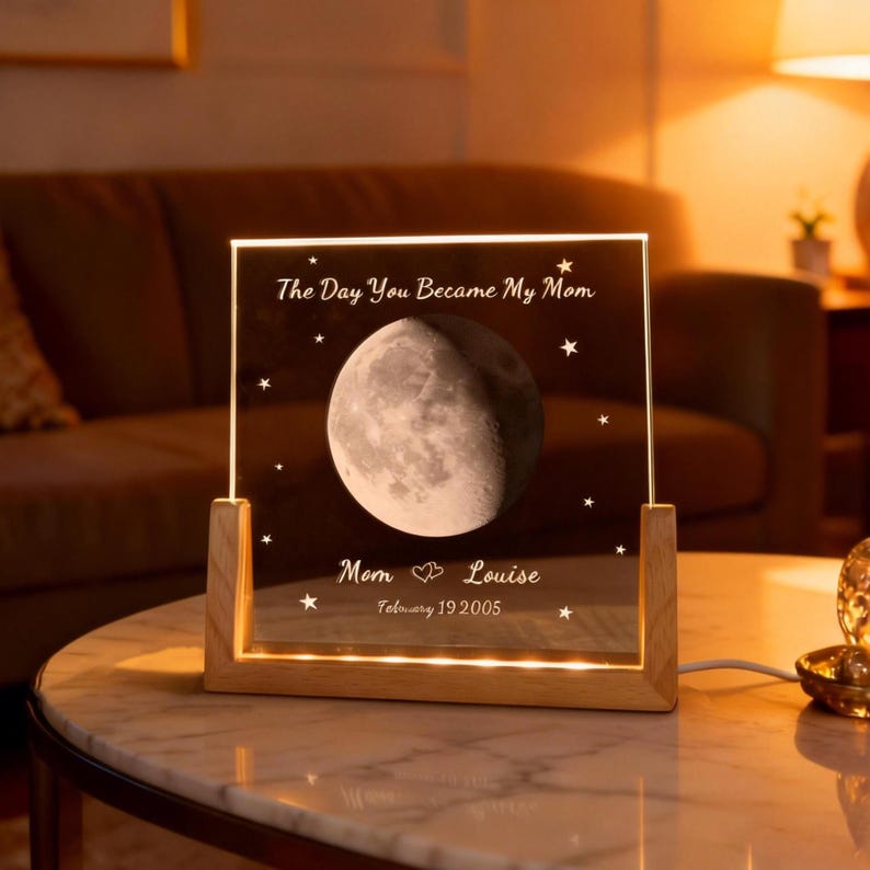 Custom Moon Phase Crystal Night Light,moon Phase by Date,gift for Mom ...