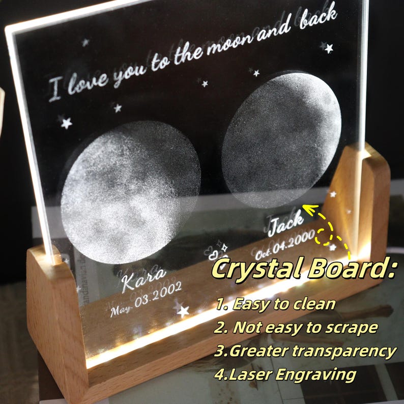 Custom Moon Phase Crystal Night Light,moon Phase by Date,gift for Mom ...