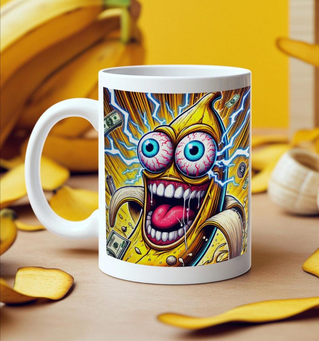 Mad Extatic Banana Mug, OOPS Coin | Meme Coin, Ceramic Mug 11oz - Etsy