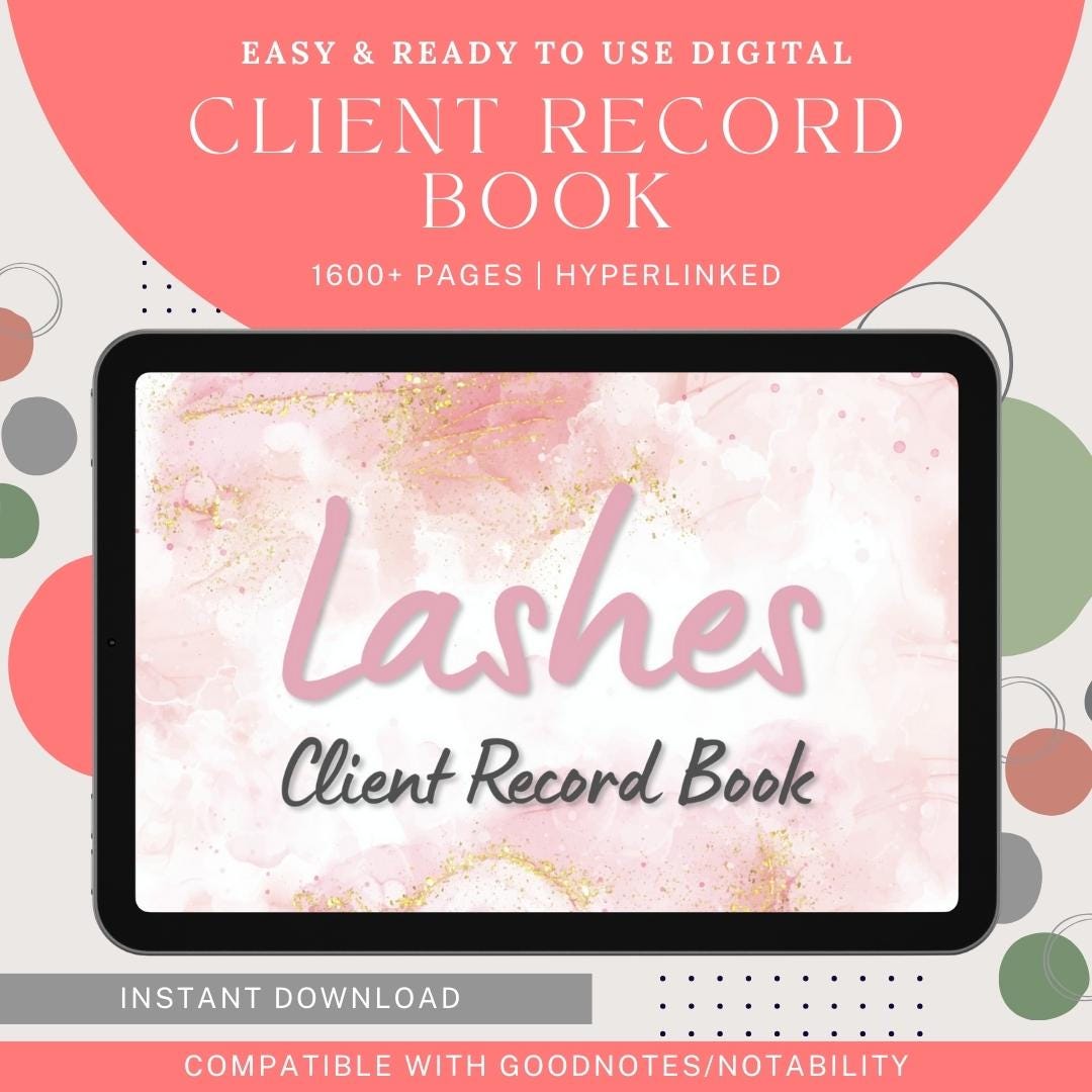 Lash Extension Client Record Book – Pink | 1600+ Pages | Hyperlinked ...