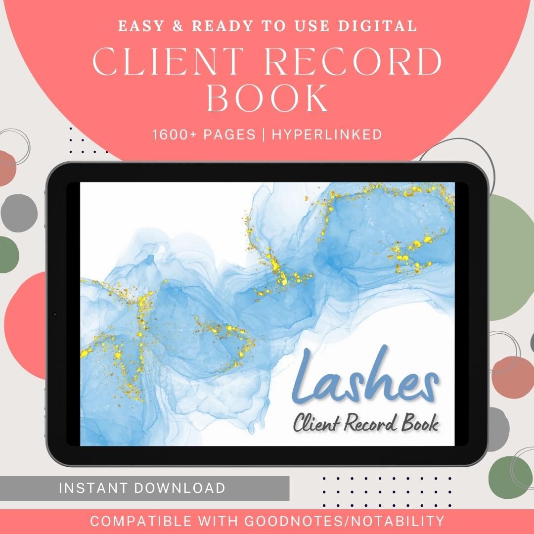 Lash Extension Client Record Book – Blue | 1600+ Pages | Hyperlinked ...