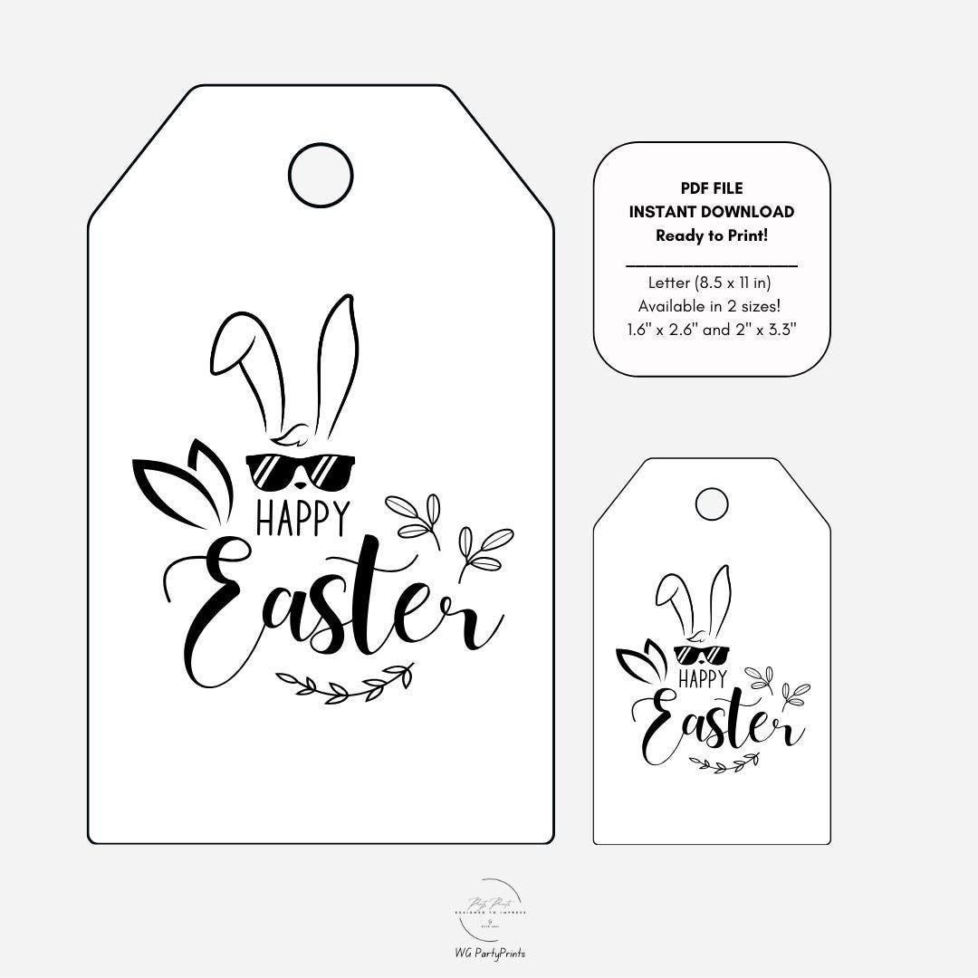 Cute Easter Gift Tags, Printable Easter Tags, Bunny Design, Black and ...