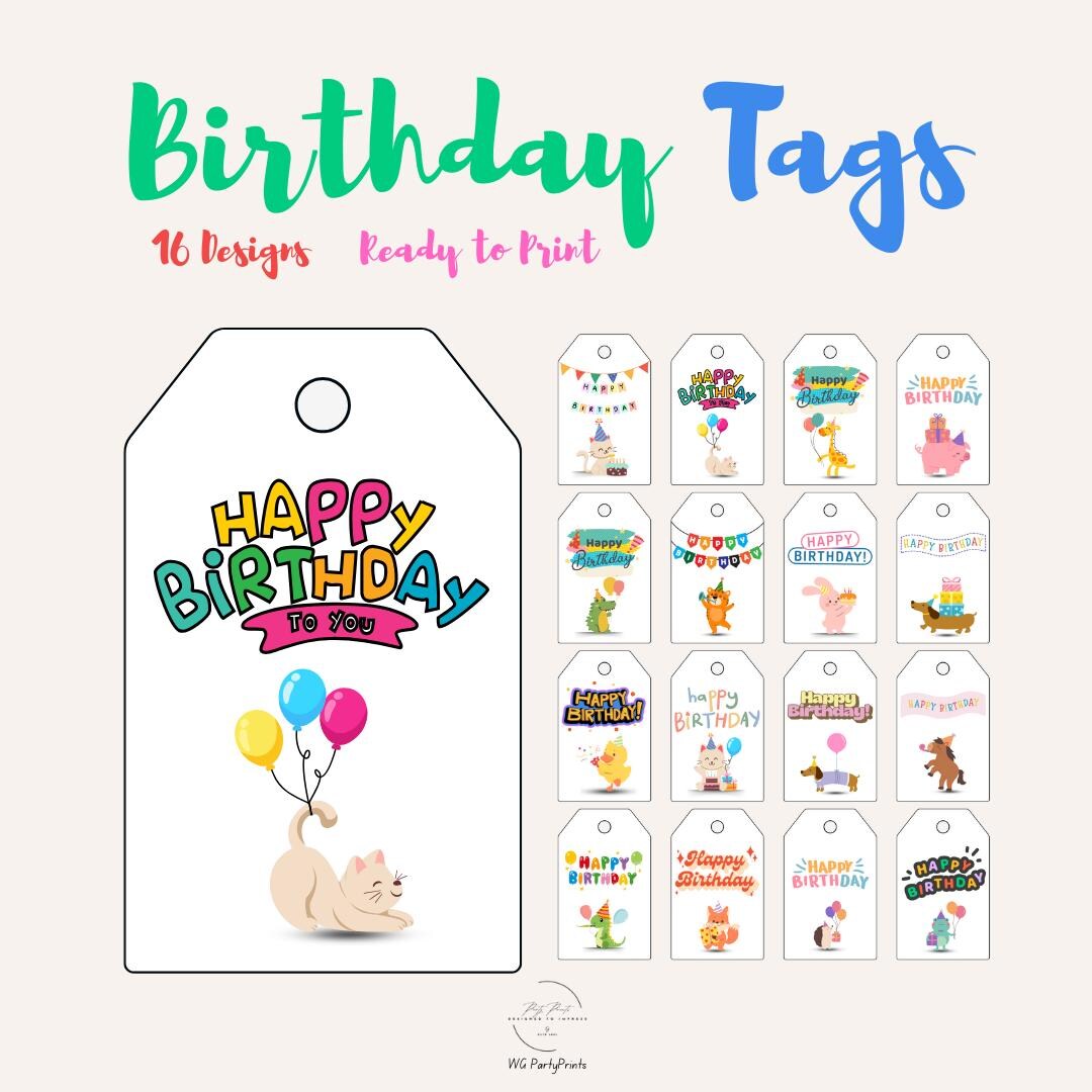 Cute Animals Birthday Gift Tags, Printable Party Favor Tags, Zoo and ...