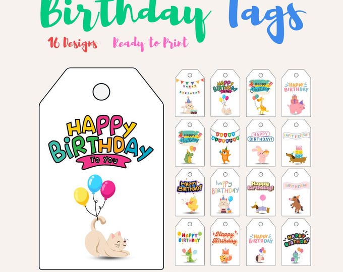 Cute Giraffe Happy Birthday Tag for Kids, Pastel Watercolor Giraffe ...