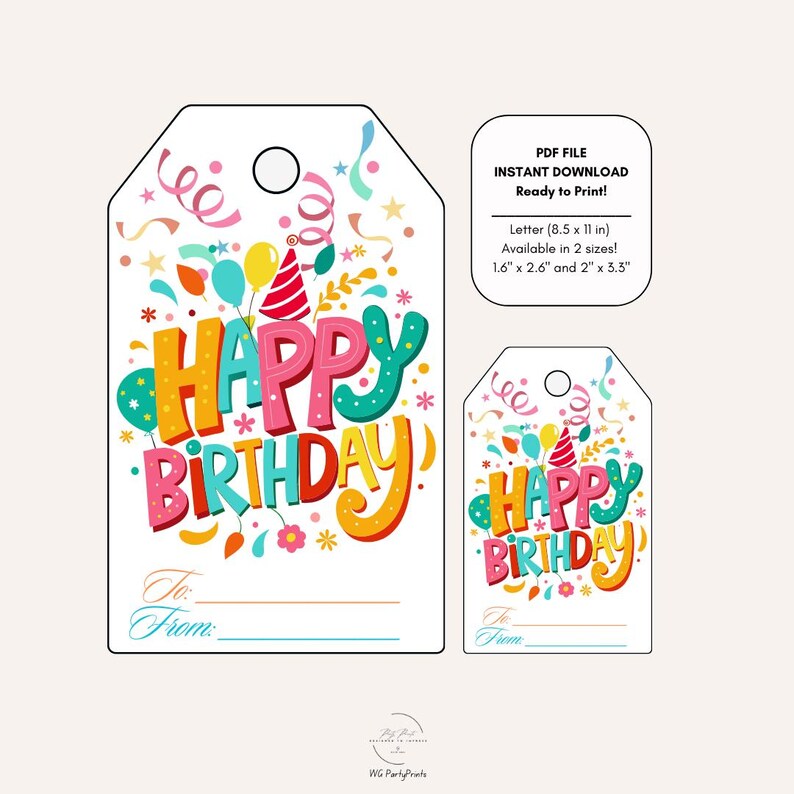 Colorful Birthday Gift Tags: Printable Party Favor Labels (PDF) - Etsy