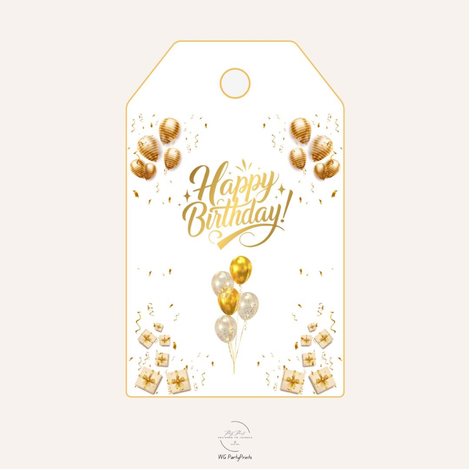Gold Balloon Birthday Gift Tags: Printable Party Favor Labels (PDF) - Etsy