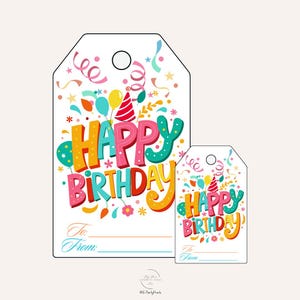 Colorful Birthday Gift Tags: Printable Party Favor Labels (PDF) - Etsy