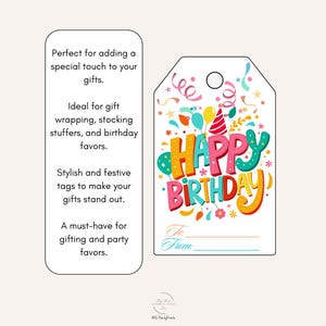 Colorful Birthday Gift Tags: Printable Party Favor Labels (PDF) - Etsy