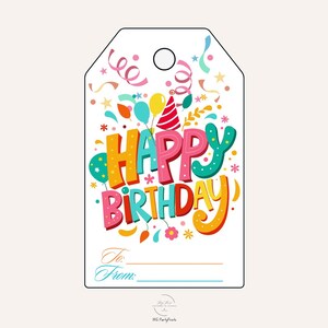 Colorful Birthday Gift Tags: Printable Party Favor Labels (PDF) - Etsy