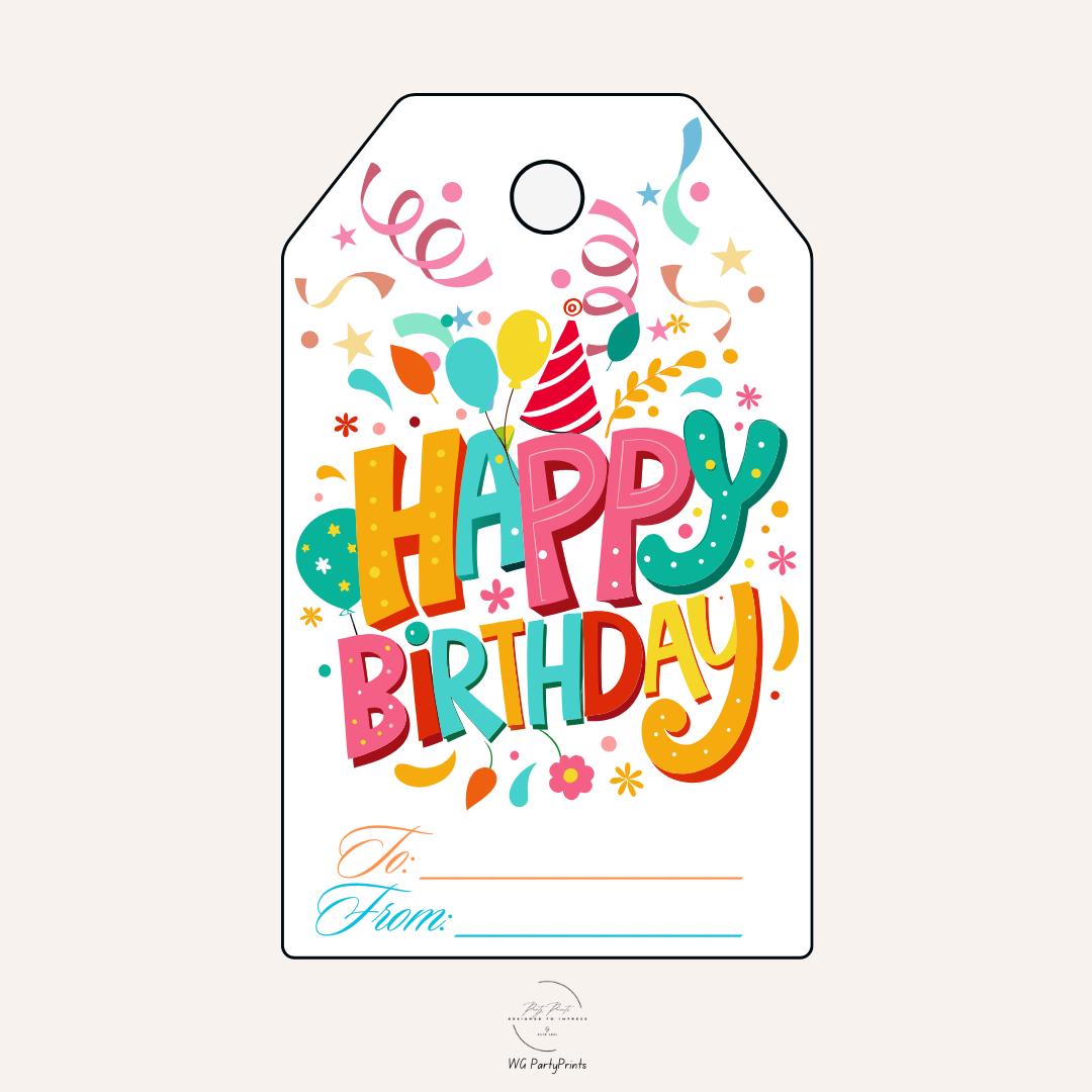 Colorful Birthday Gift Tags: Printable Party Favor Labels (PDF) - Etsy