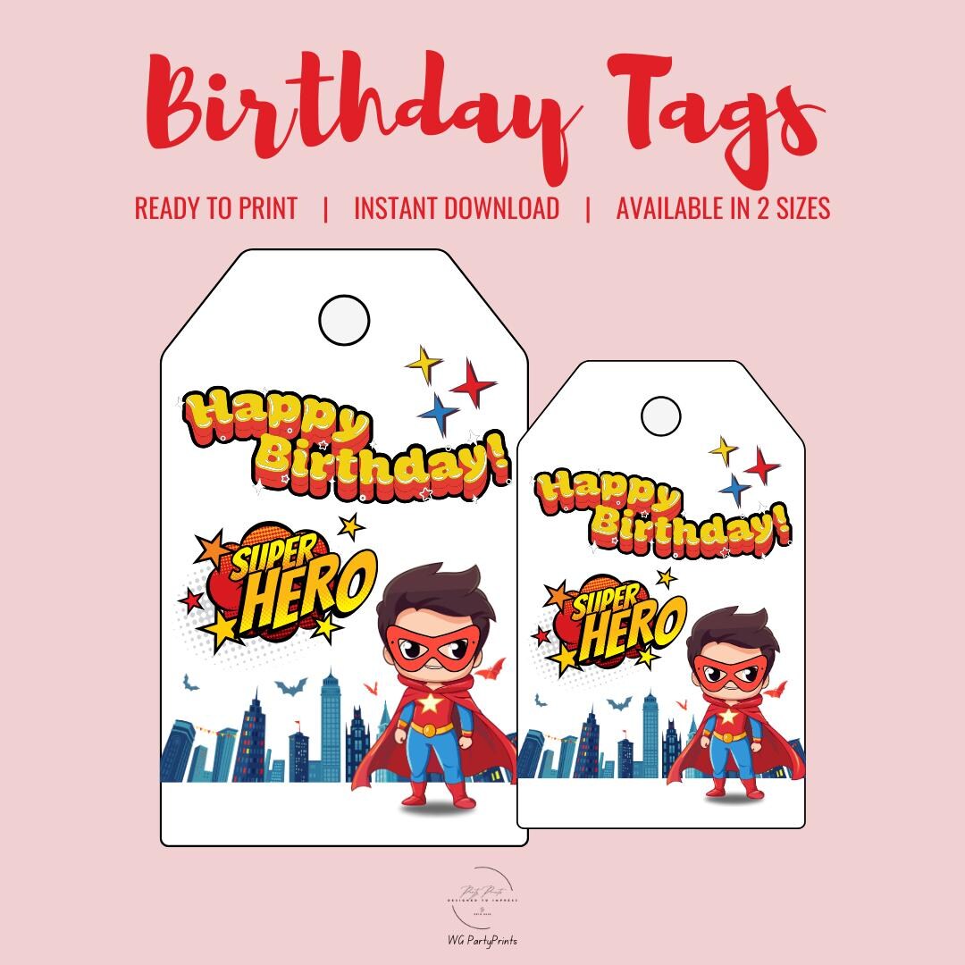 Superhero Birthday Gift Tags: Comic Style Party Favors (instant ...