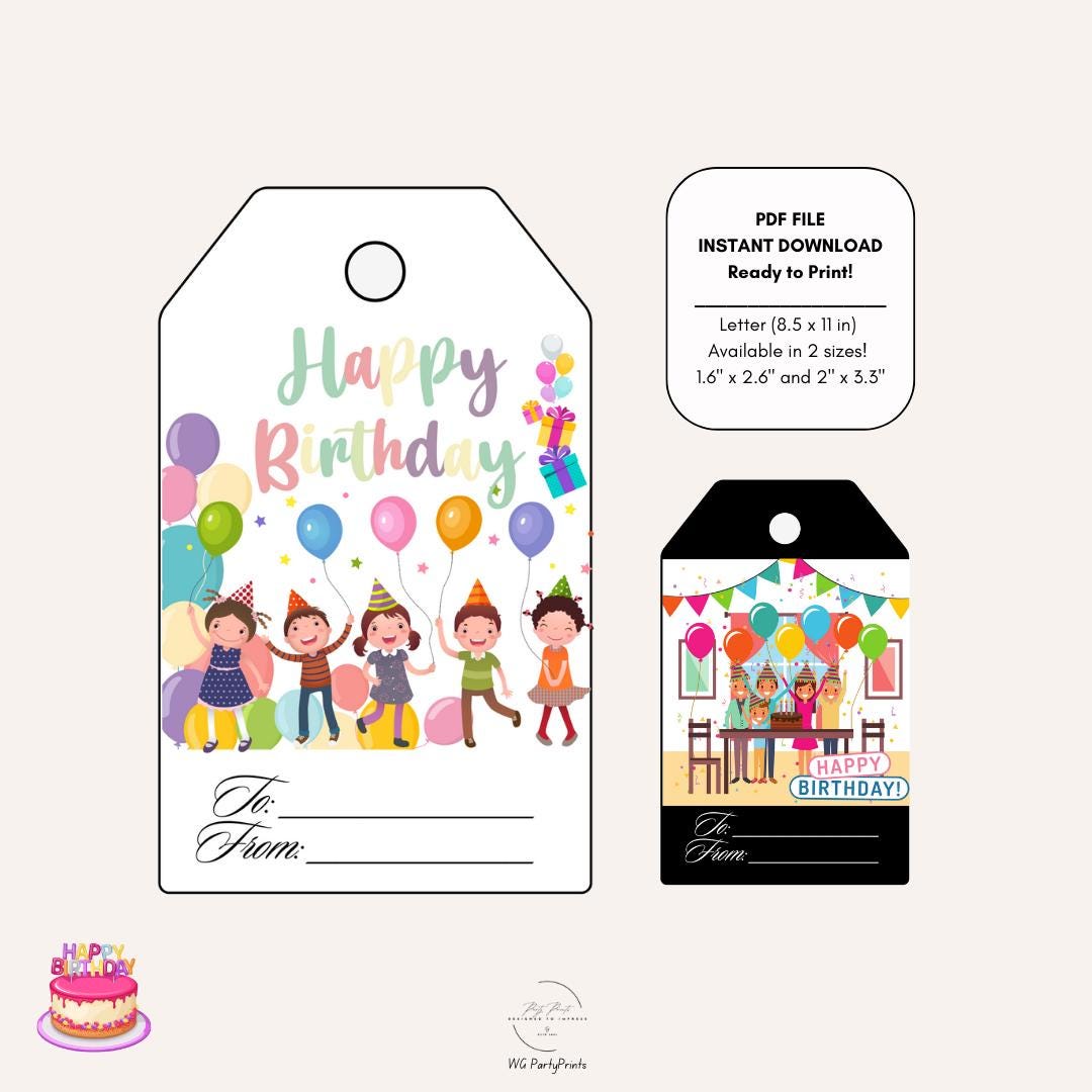 Birthday Gift Tag Printable Bundle: Kids Party Favor Tags (digital ...